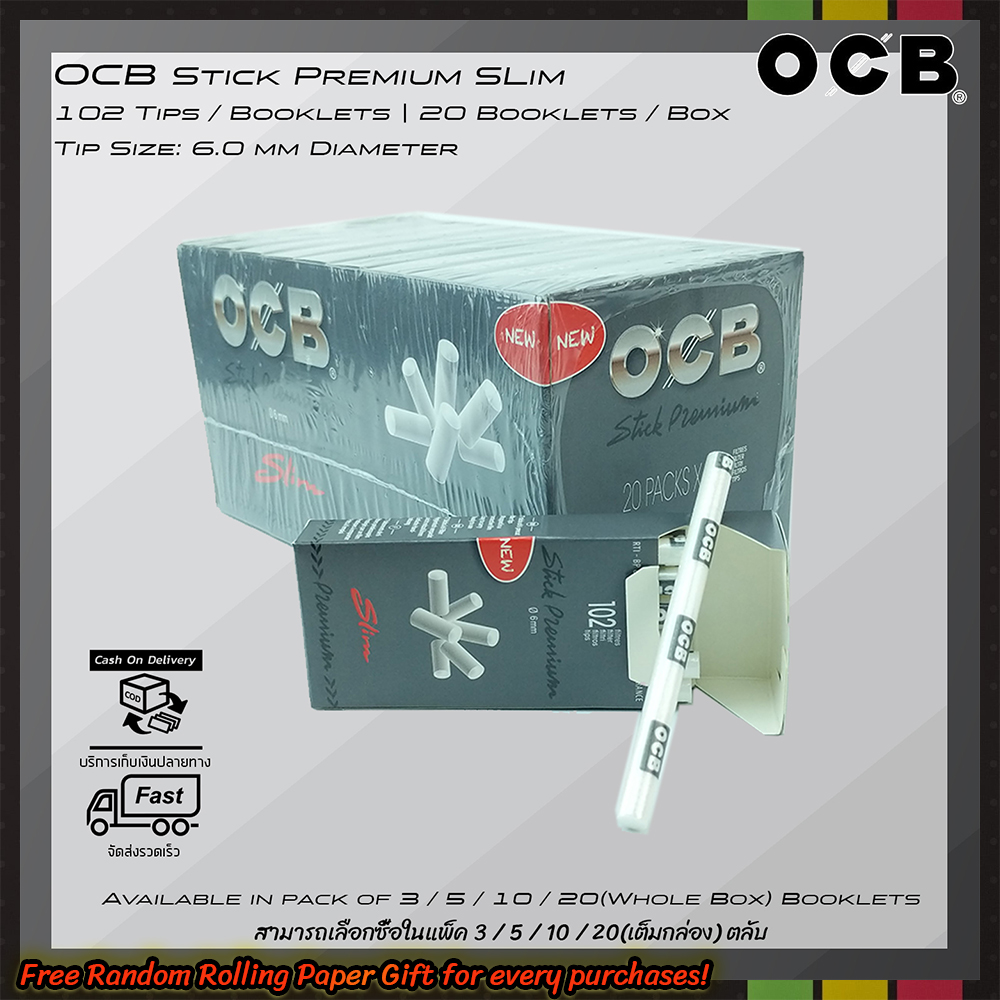 OCB Stick Premium 6mm Premium Slim 102 Filter Tips x 20 Booklets in ...